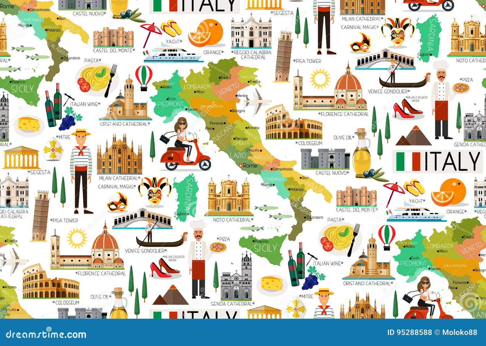 Italy Travel Tour Poster In Linear Style Vector Illustration ...
