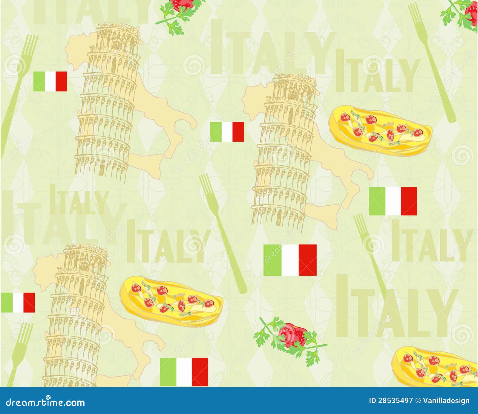 Italy Travel Seamless Pattern Stock Vector - Illustration of fork, meal ...