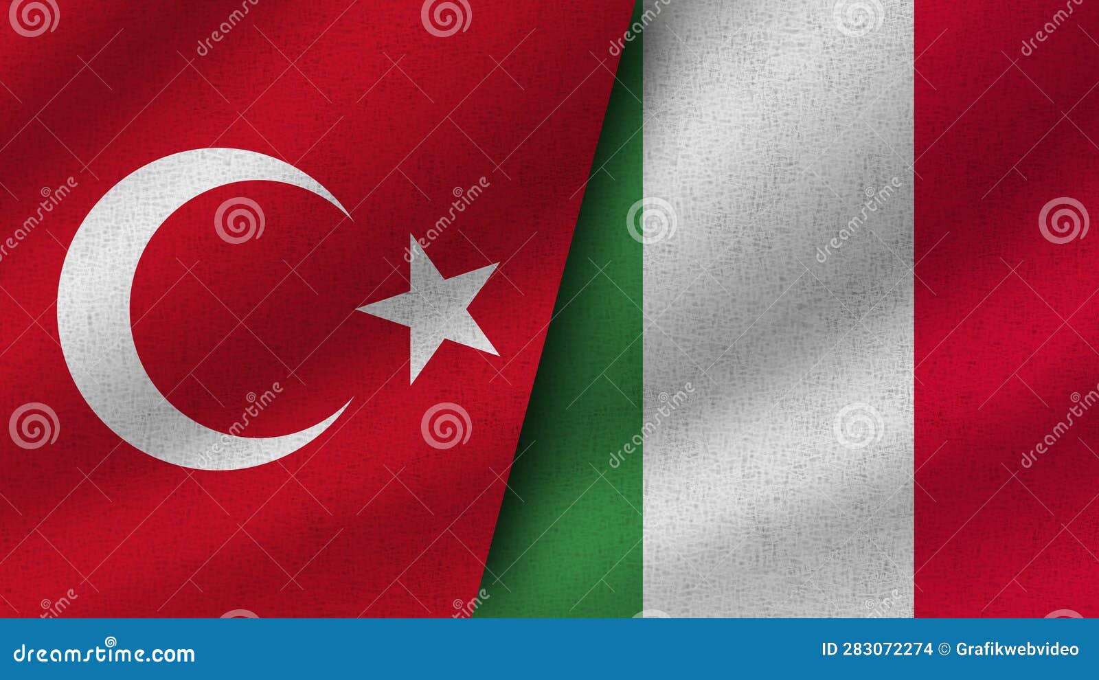 Italy and Turkey Realistic Two Flags Together Stock Illustration ...