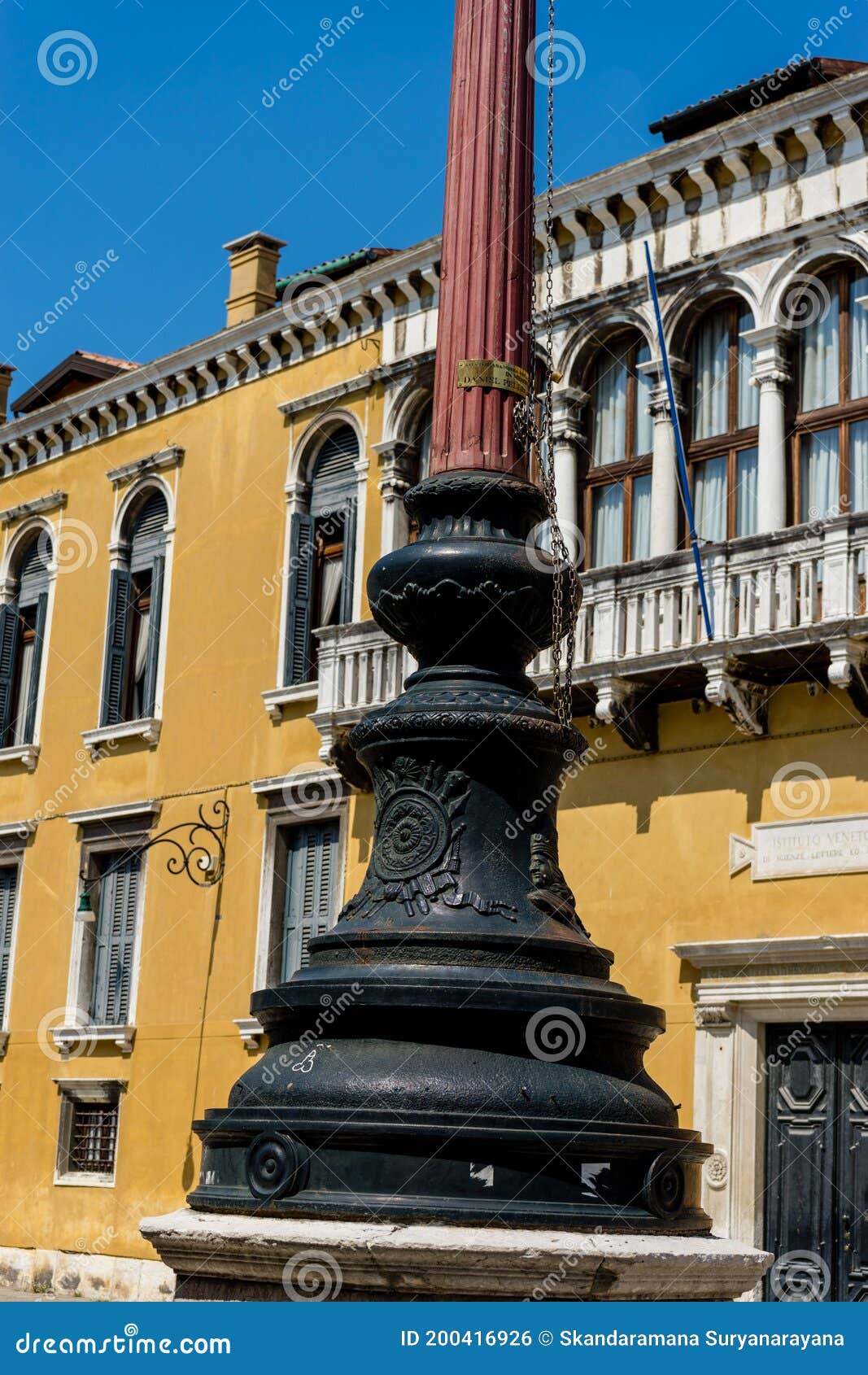 Italy, Venice, a Lamp Post in Front of a Building Stock Photo - Image ...