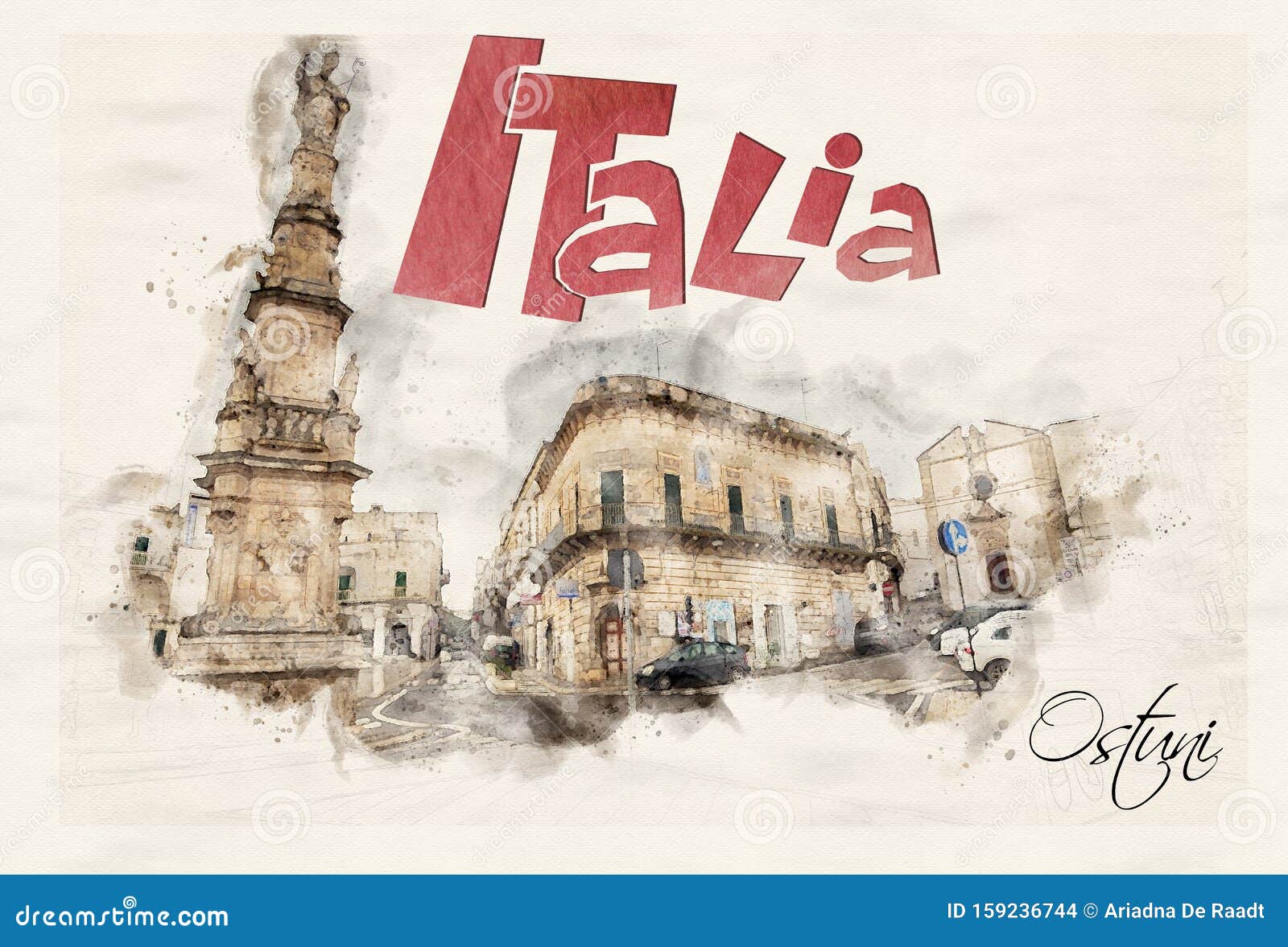 Italy in a Watercolor Style. Ostuni Stock Illustration - Illustration ...