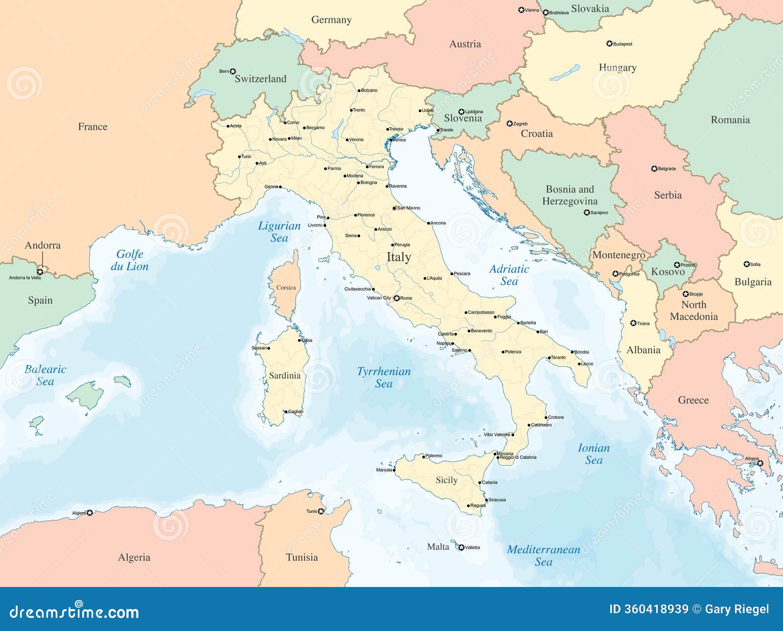 Political Map Of Italy With National Borders Vector Illustration ...