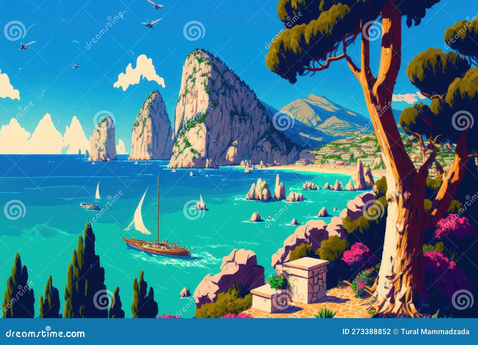 Italys Capri Island on a Gorgeous Summer Day Stock Illustration ...