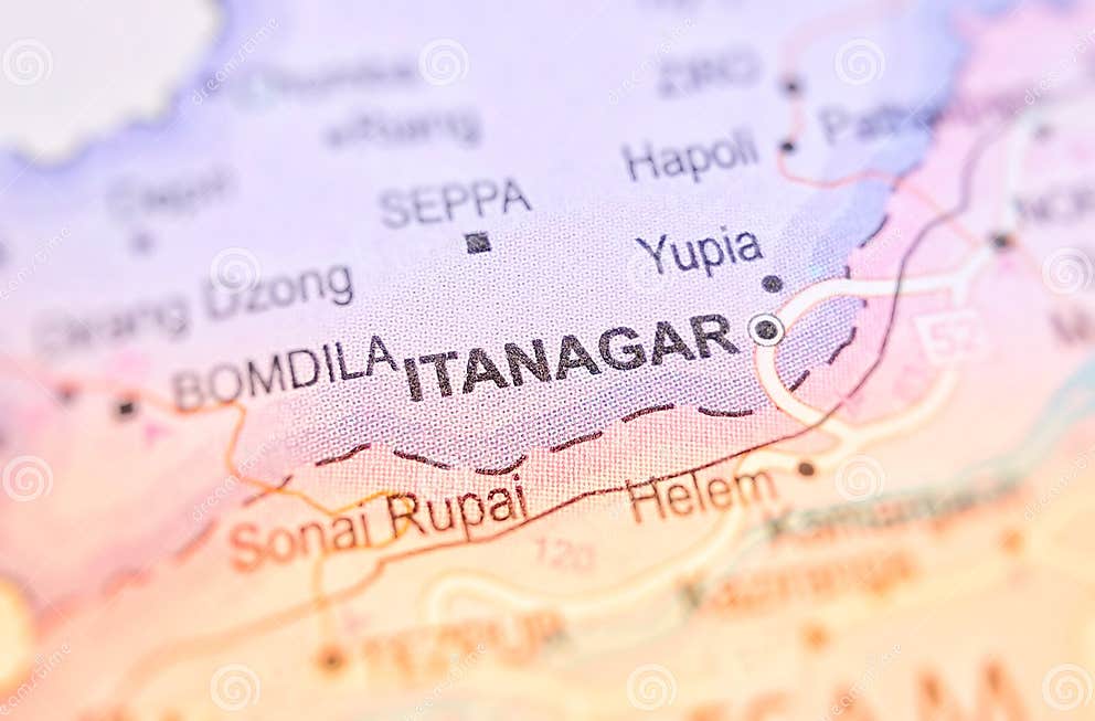 Itanagar on a Map of India with Blur Effect Stock Photo - Image of ...