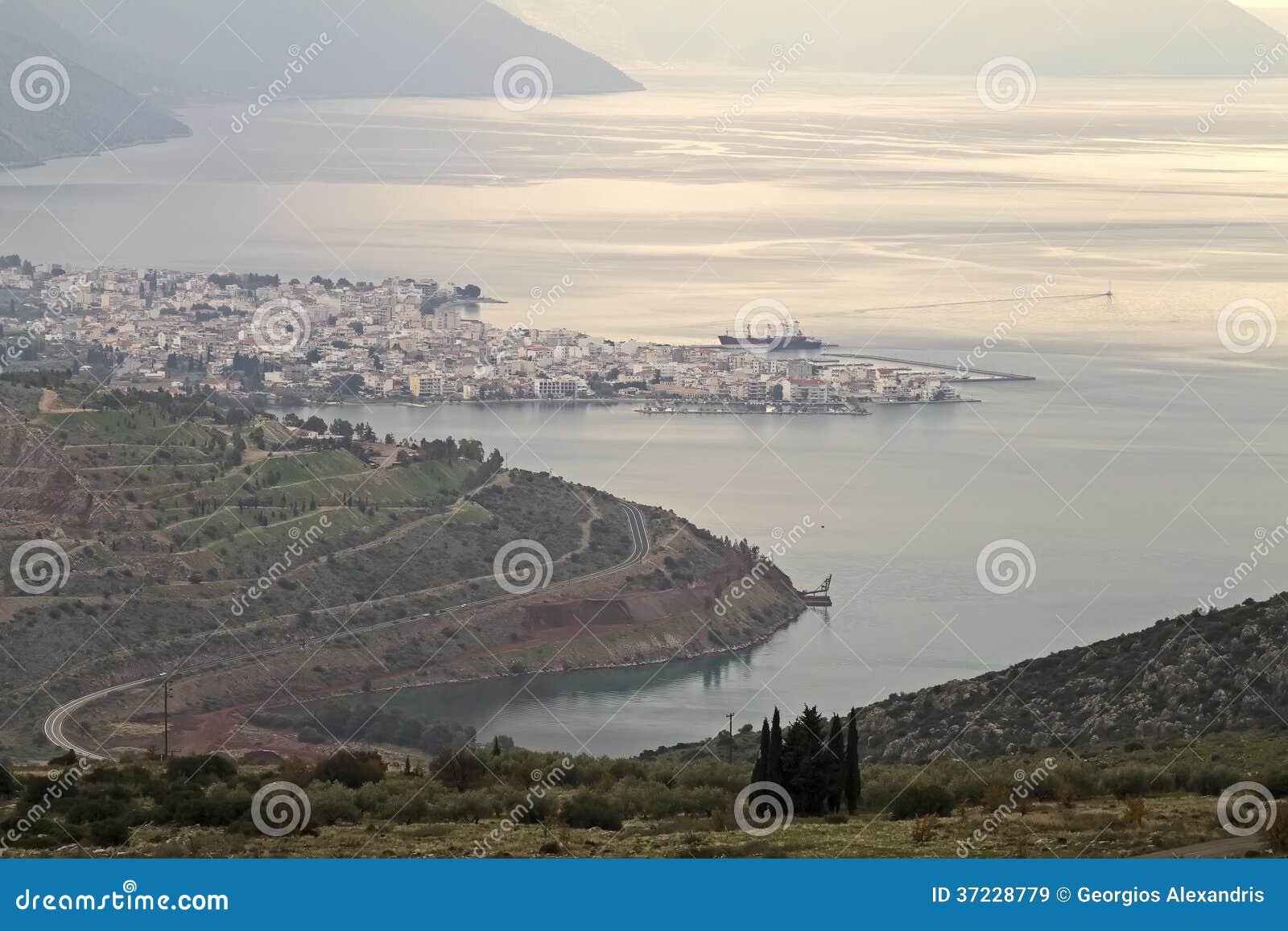 Itea Town from Above stock image. Image of greek, buildings - 37228779