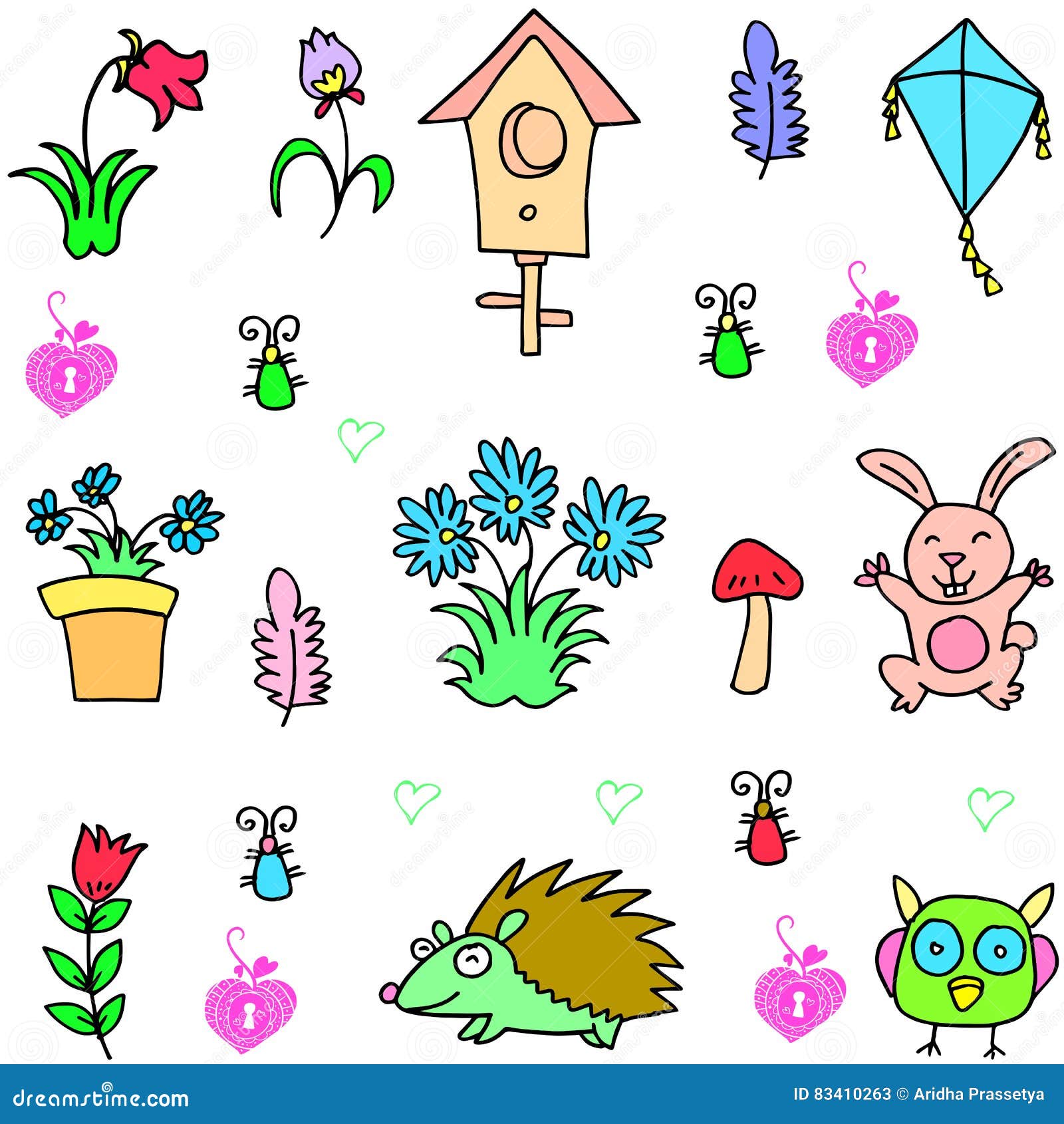 Item spring set of doodles stock vector. Illustration of white - 83410263