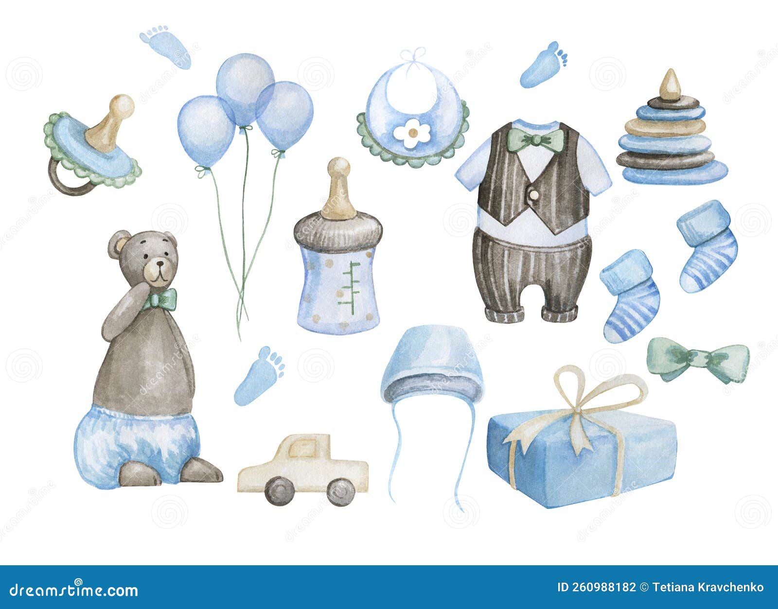 Items for Babies. Watercolor Blank for Creating Metrics, Posters, Etc ...