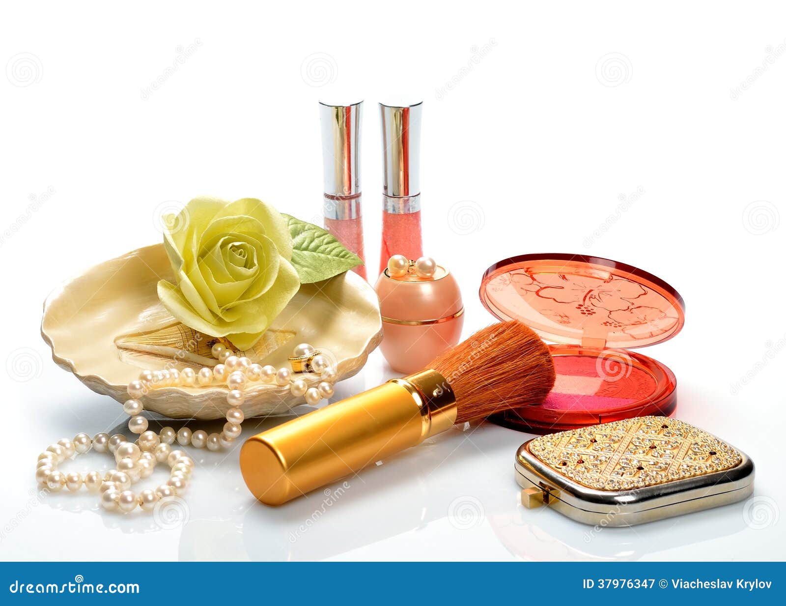 Items for Decorative Cosmetics, Makeup, Mirror and Flowers Stock Image ...