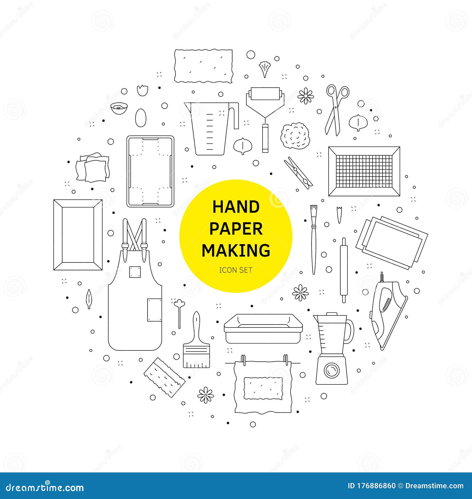 Items for Hand Papermaking Icon Set Vector Stock Vector - Illustration ...