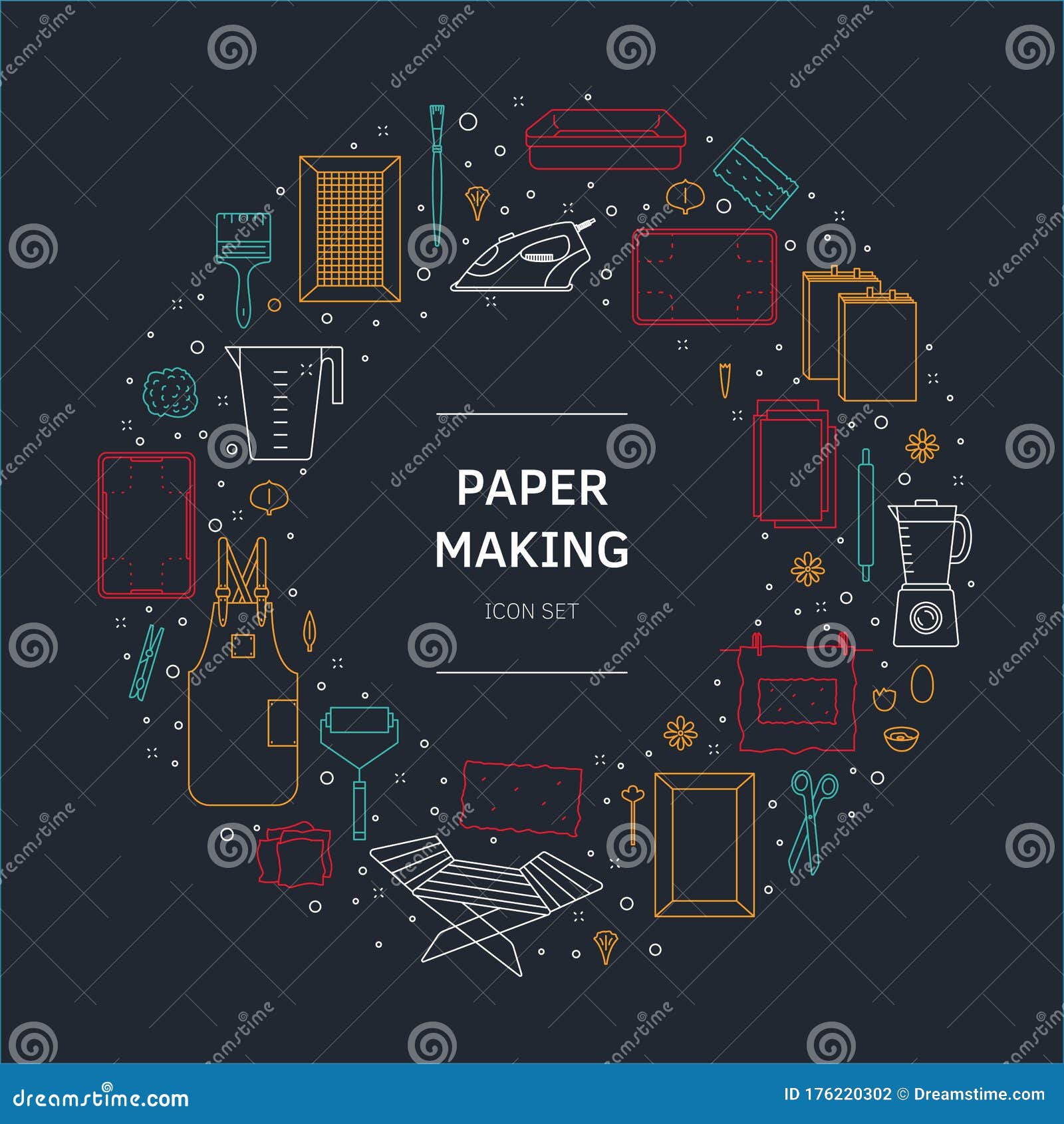 Items for Hand Papermaking Icon Set Vector Stock Vector - Illustration ...