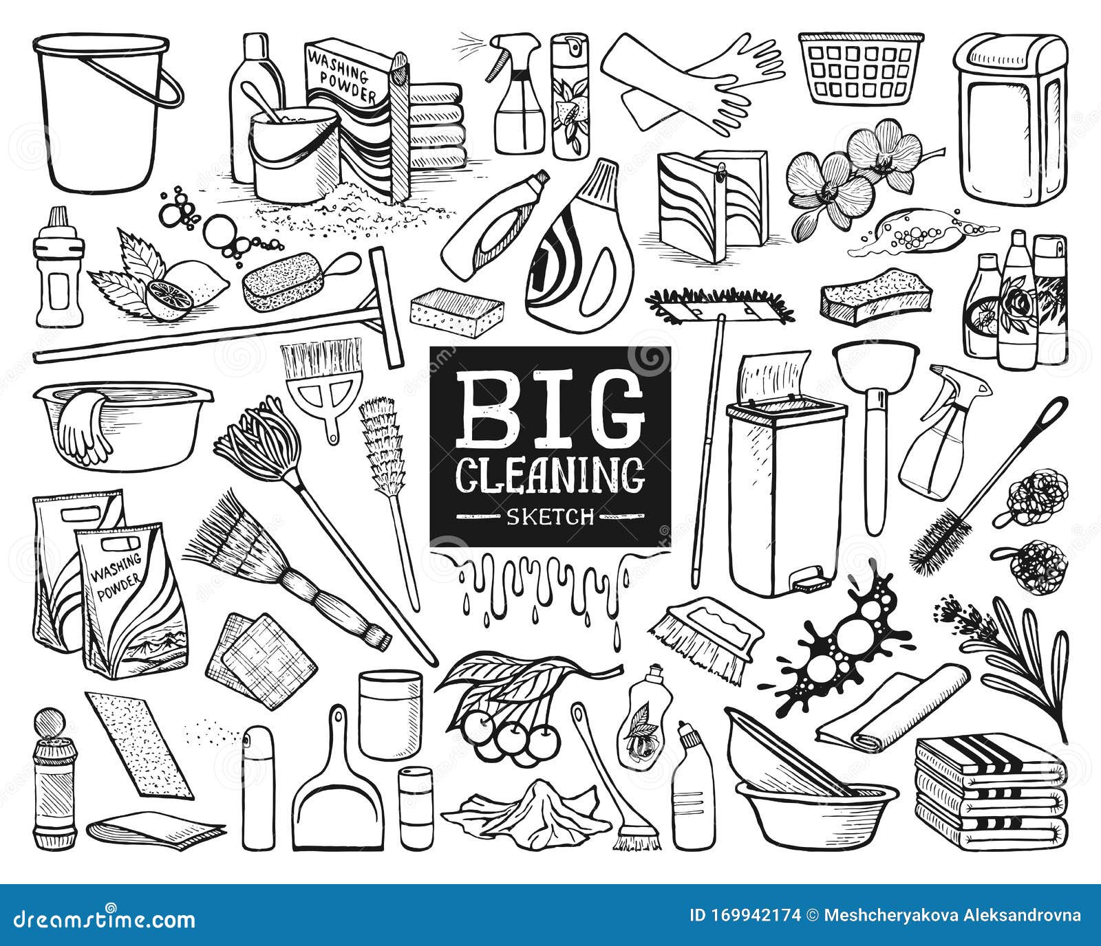 Items for House Cleaning and Laundry Stock Illustration - Illustration ...
