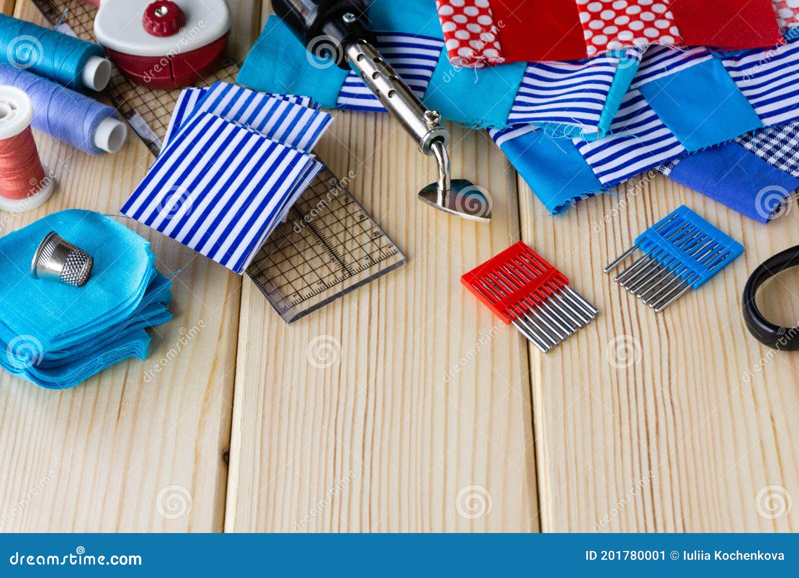 Items for Patchwork. Pieces of Fabric and Sewing Accessories Stock ...