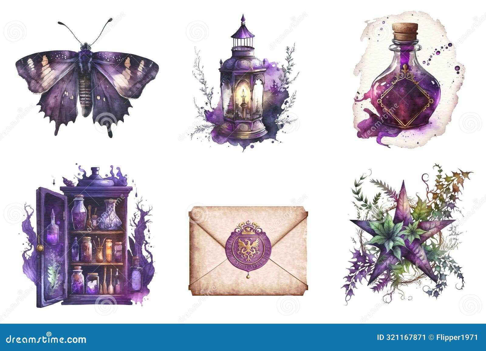 Items and Pets of the Purple Witch Stock Illustration - Illustration of ...