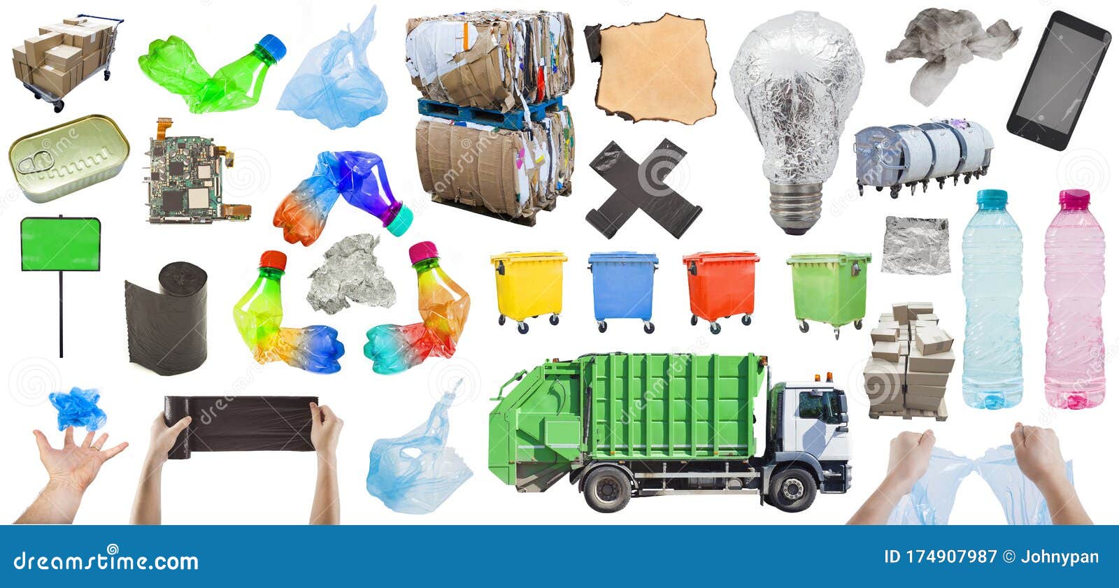 Items for Recycle Bin Set with Garbage Isolated Stock Image - Image of ...