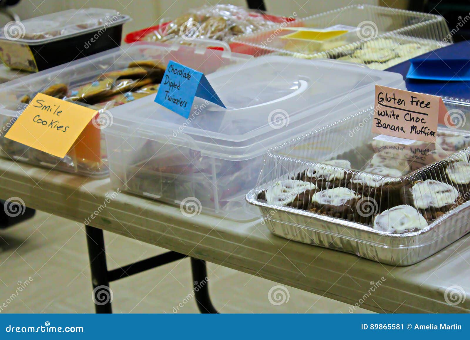 Items Set Up on a Table at a Bake Sale Stock Image - Image of labels ...