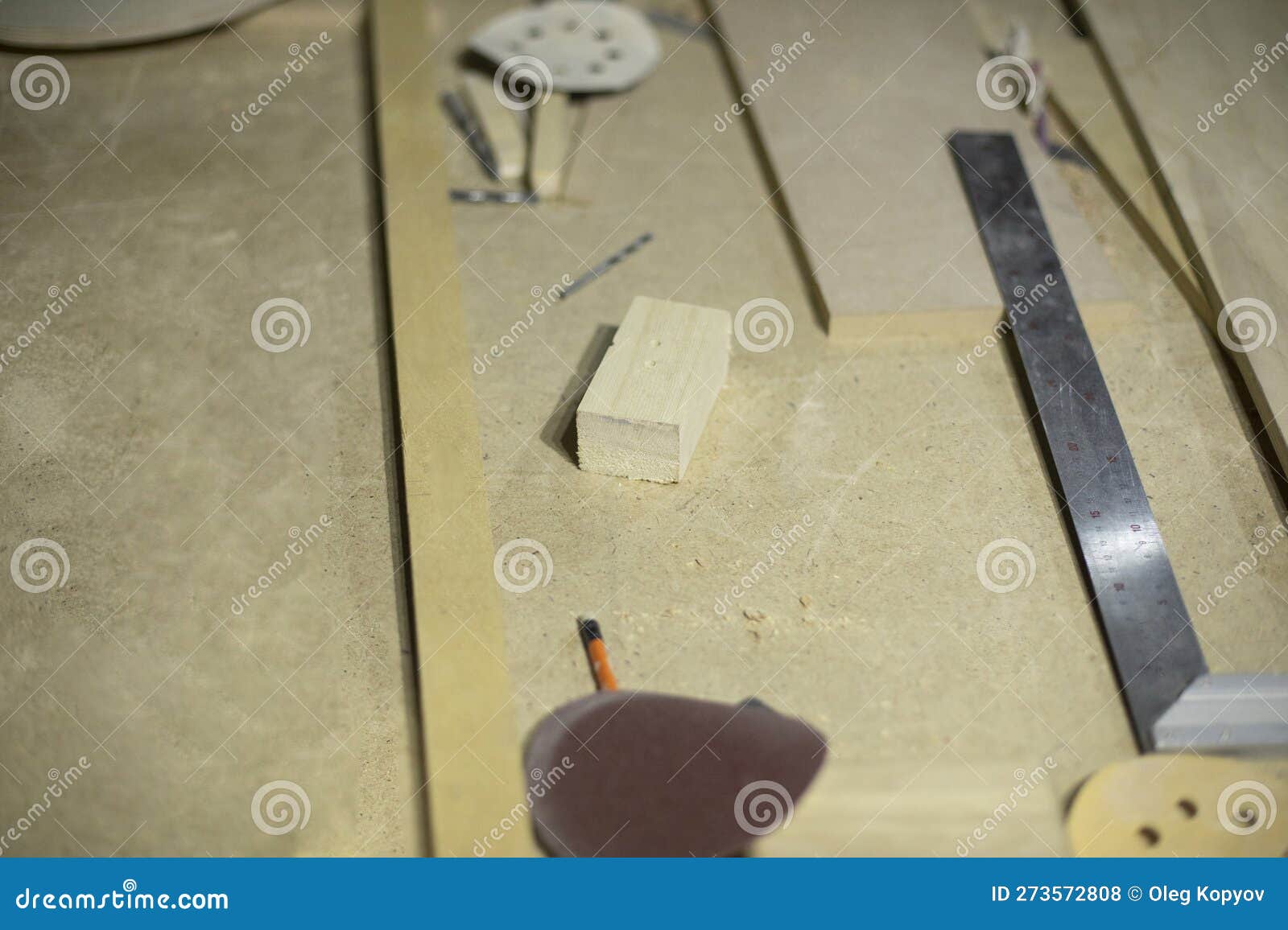Items on Table in Wood Workshop. Details of Workplace Stock Photo ...
