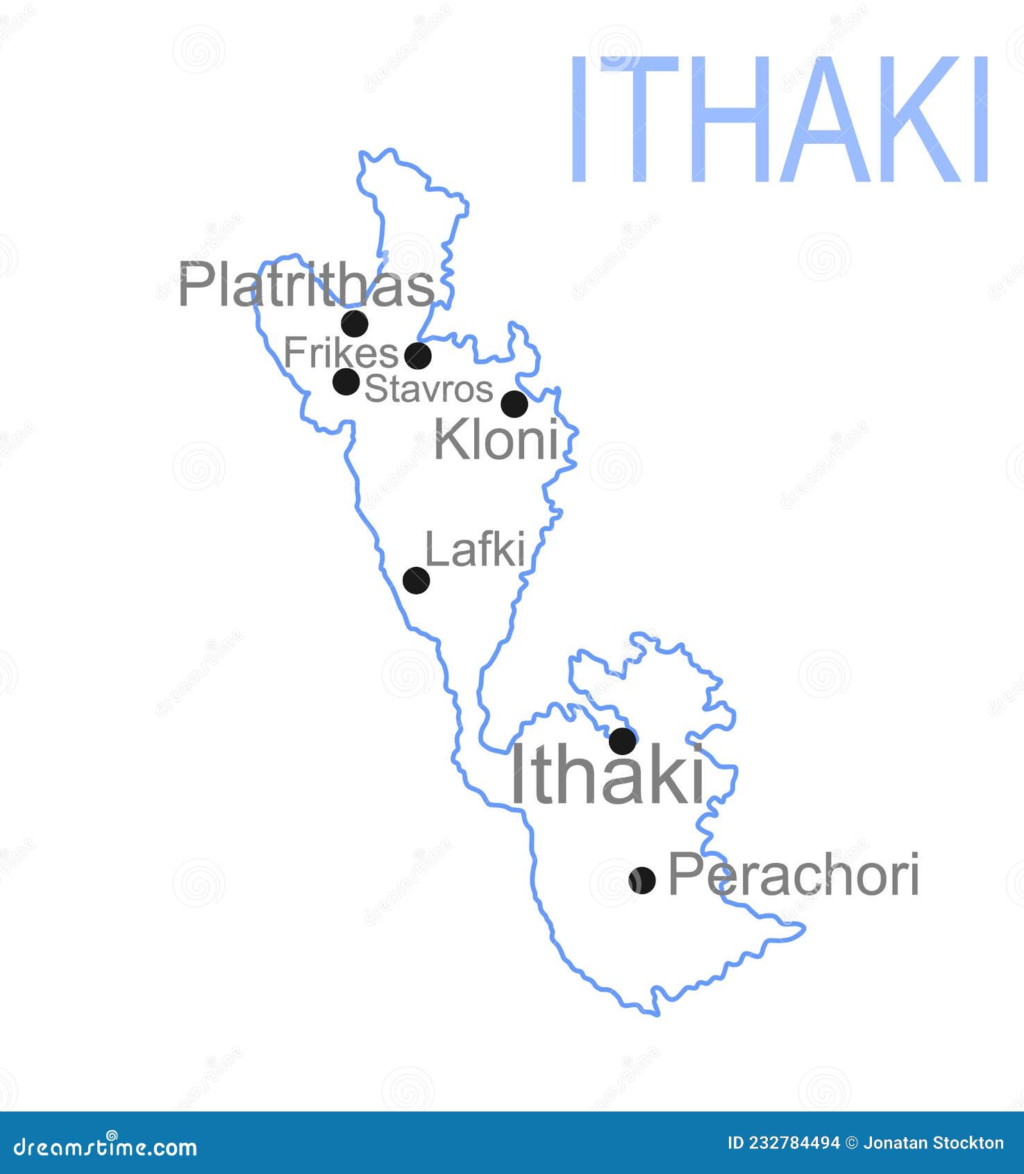 Ithaca Island in Greece Vector Map Silhouette Illustration Isolated on ...