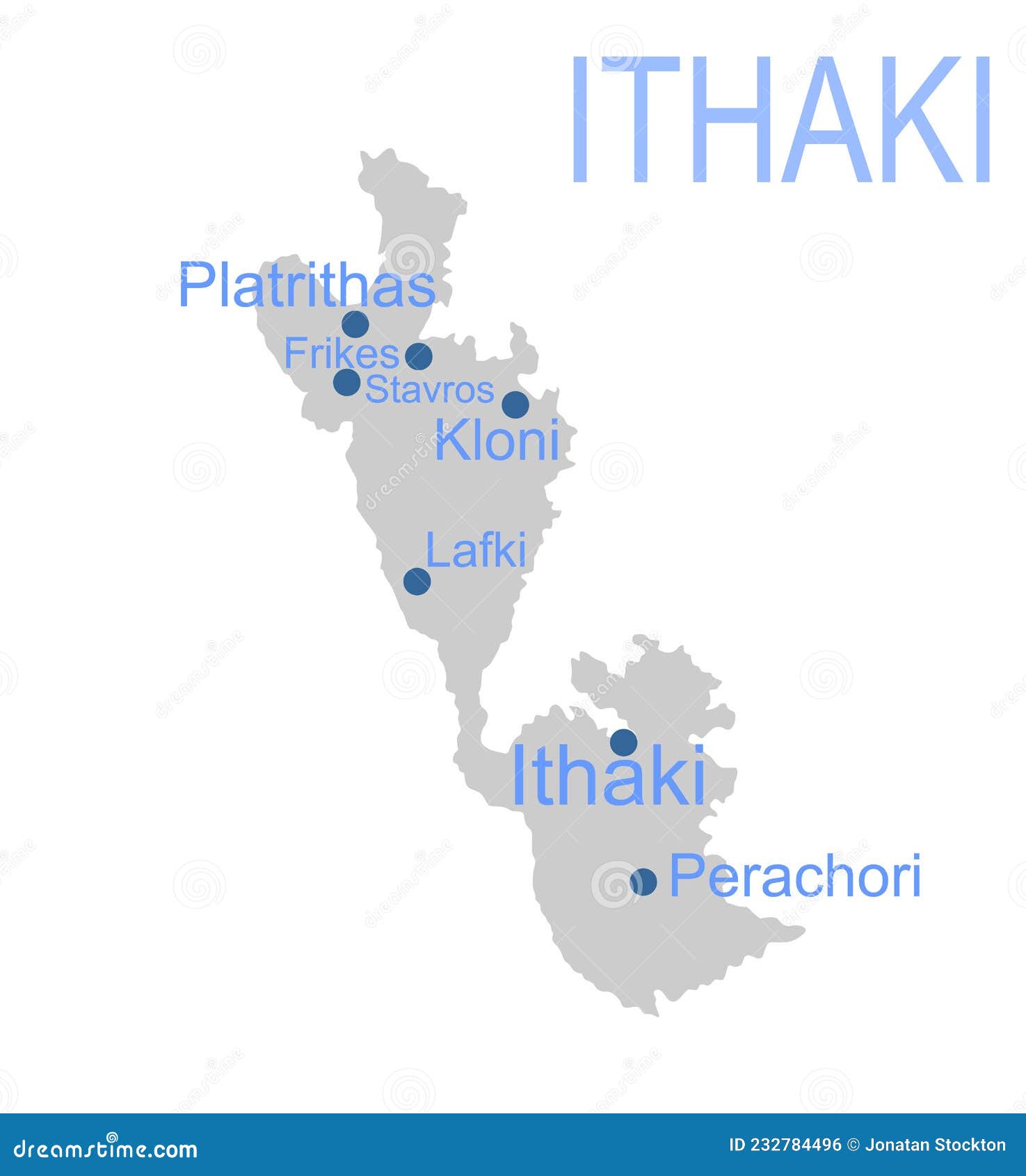 Ithaca Island in Greece Vector Map Silhouette Illustration Isolated on ...