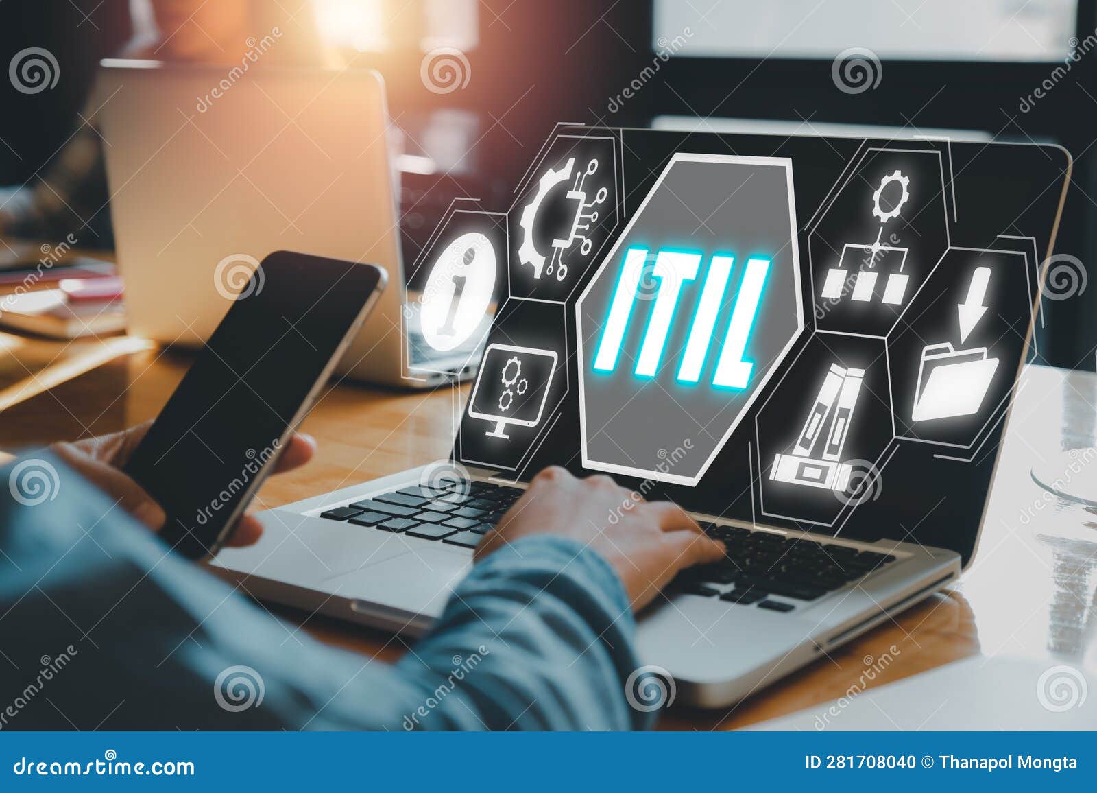 Person Working on Laptop Computer with Information Technology ...