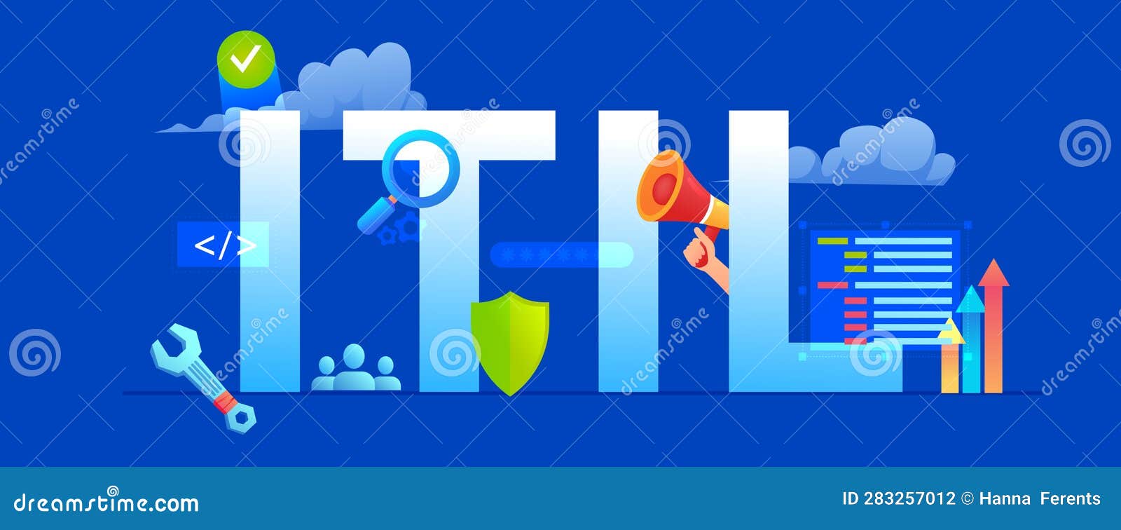 ITIL Vector Banner. Text with Clouds and Tools. Stock Vector ...
