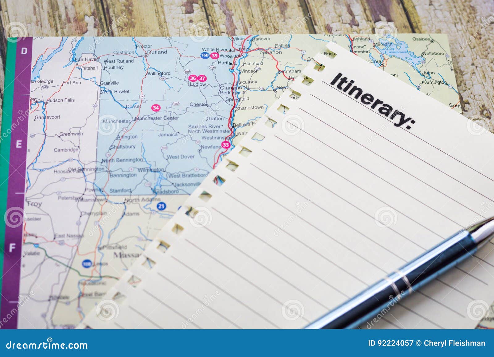 Itinerary list and map stock image. Image of motivation - 92224057