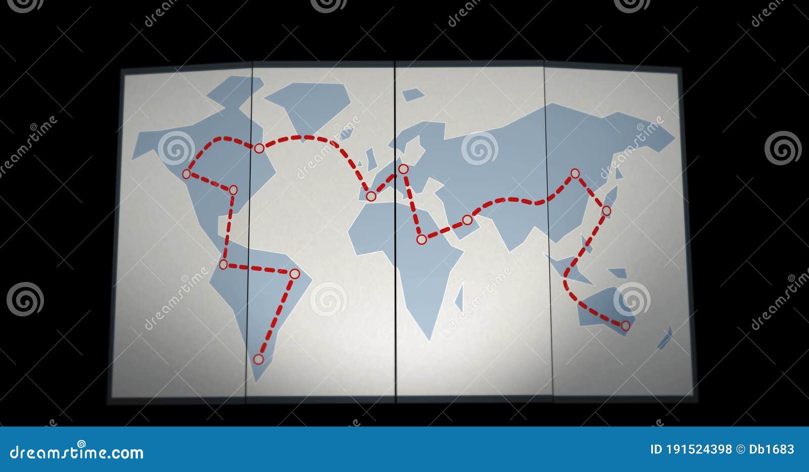 Itinerary Route Is Drawn On Foldable World Map. Red Line Path On Map ...