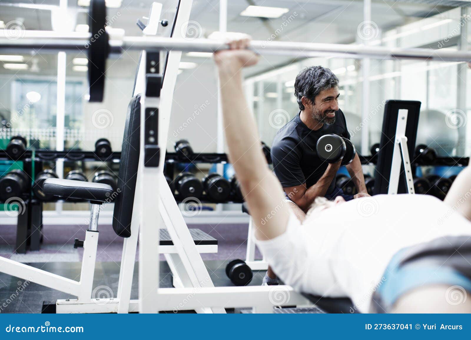 Its All Smiles in the Gym. Two Men Lifting Weights in the Gym. Stock ...