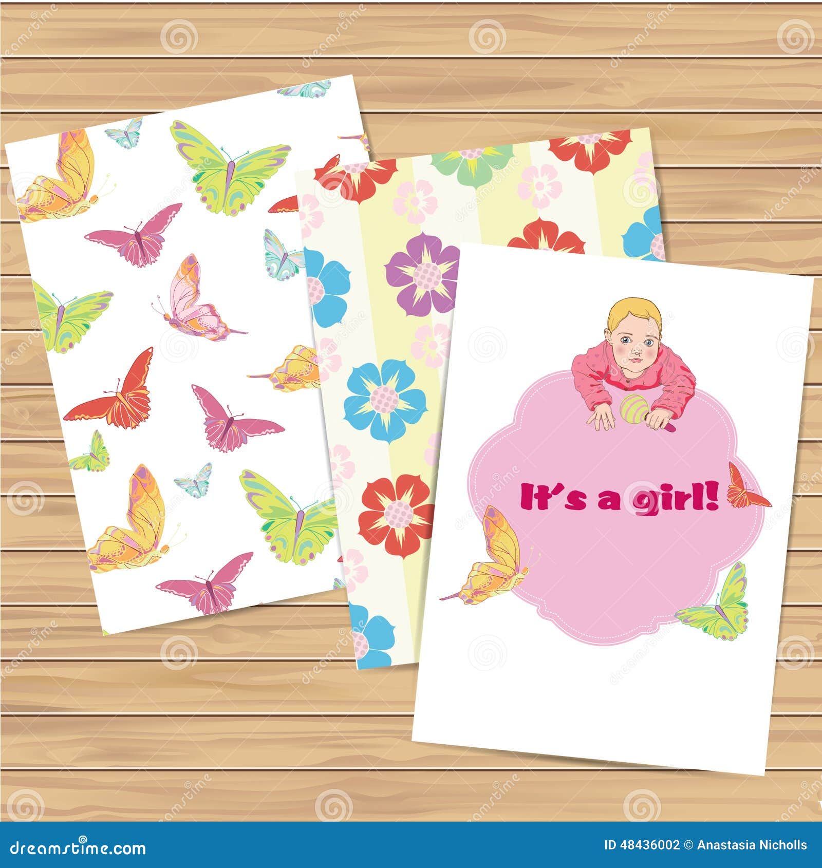 Its a Girl. Set of Card and Patterns. Vector Stock Vector ...