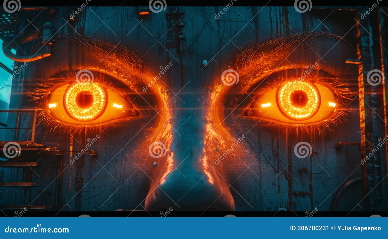 Its LED Eyes Glow with Curiosity Against a Backdrop of Industrial ...