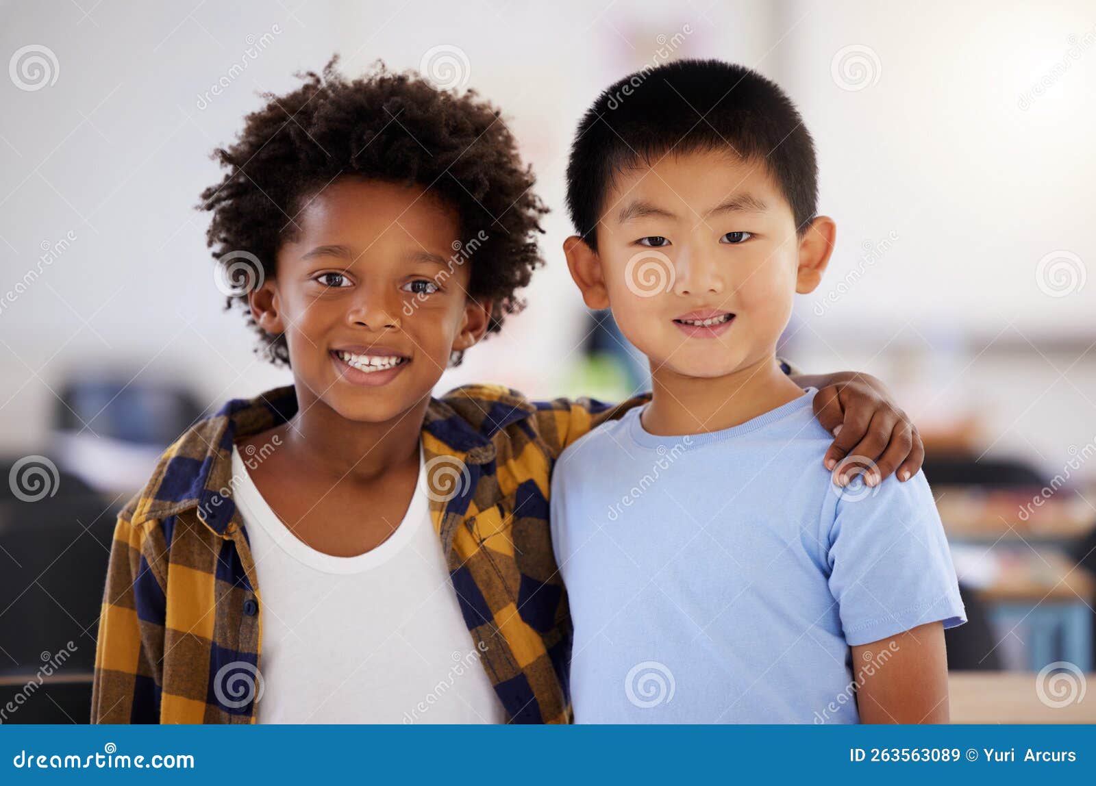 Its My First Day in Class. Two Preschool Students Standing Together in ...