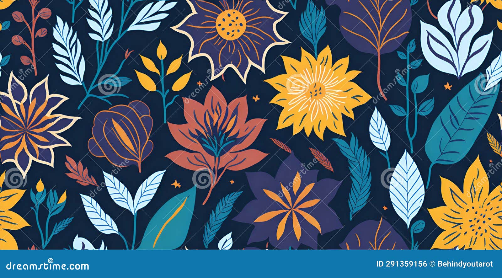 Its a Textile Design Border, Floral, Trees, Indigo Background ...