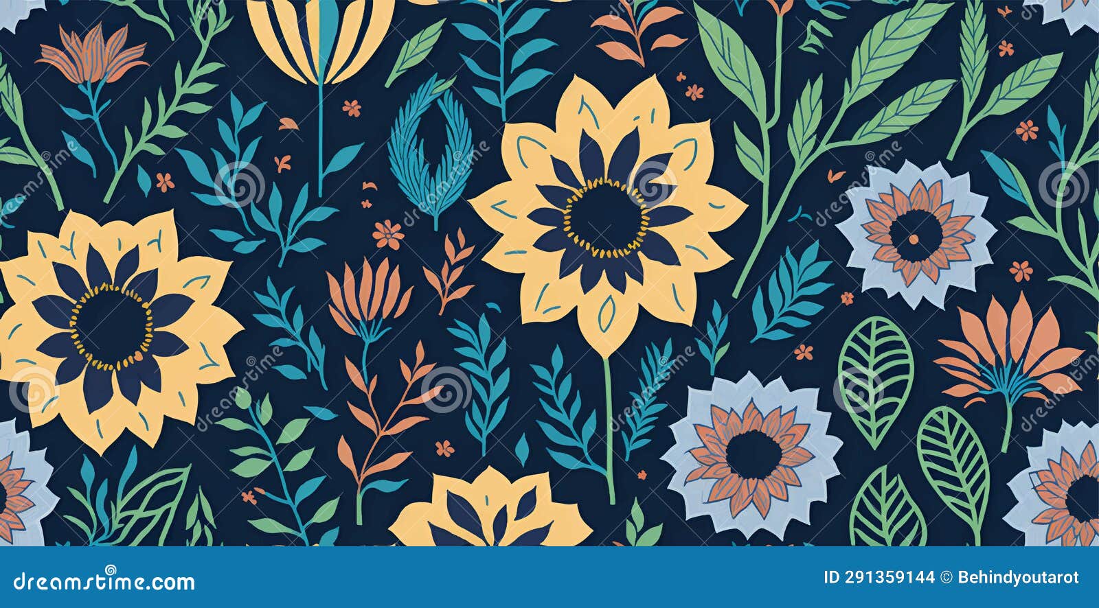 Its a Textile Design Border, Floral, Trees, Indigo Background ...
