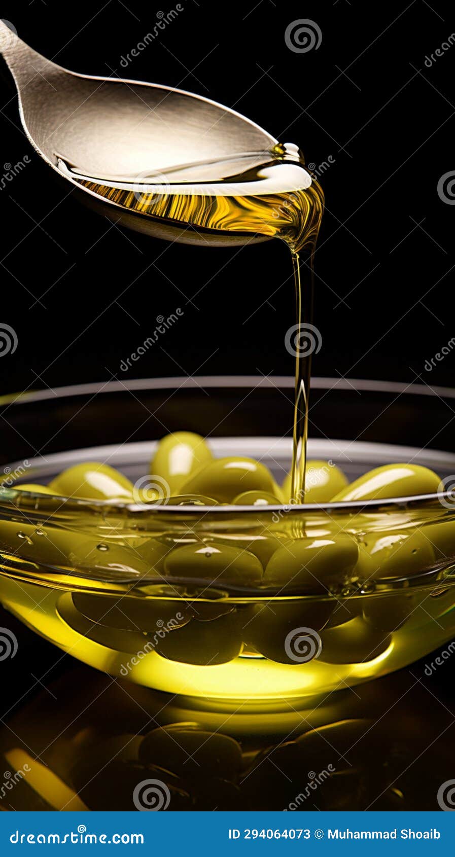 In Its Various Forms, Olive Oil is Poured Gracefully into a Spoon Stock ...