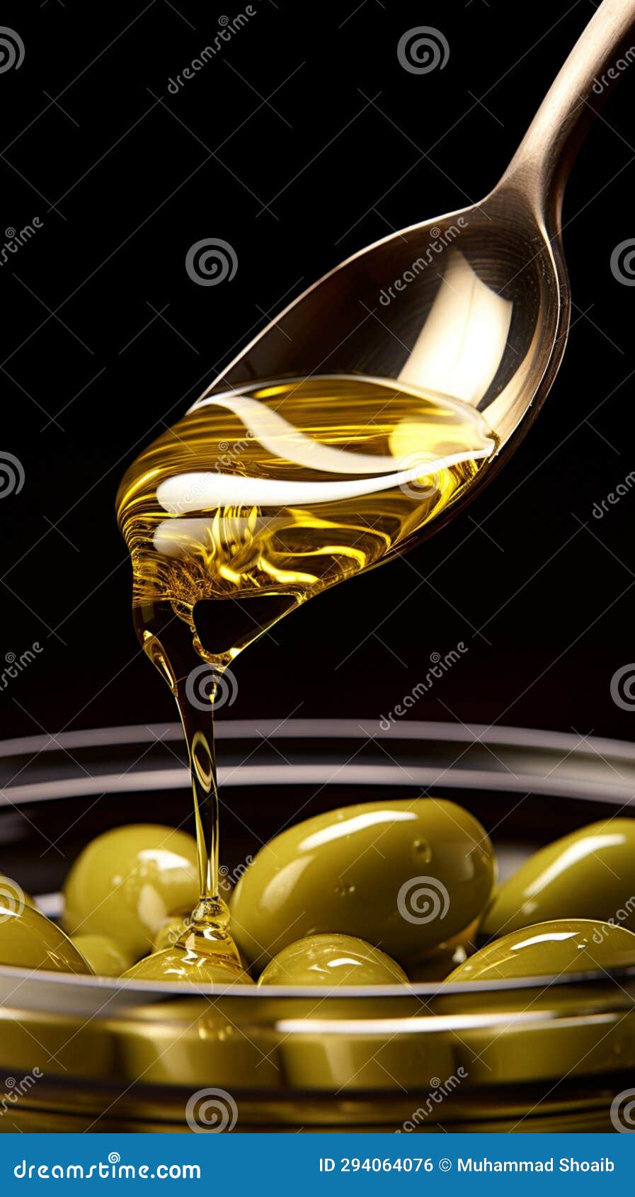 In Its Various Forms, Olive Oil is Poured Gracefully into a Spoon Stock ...