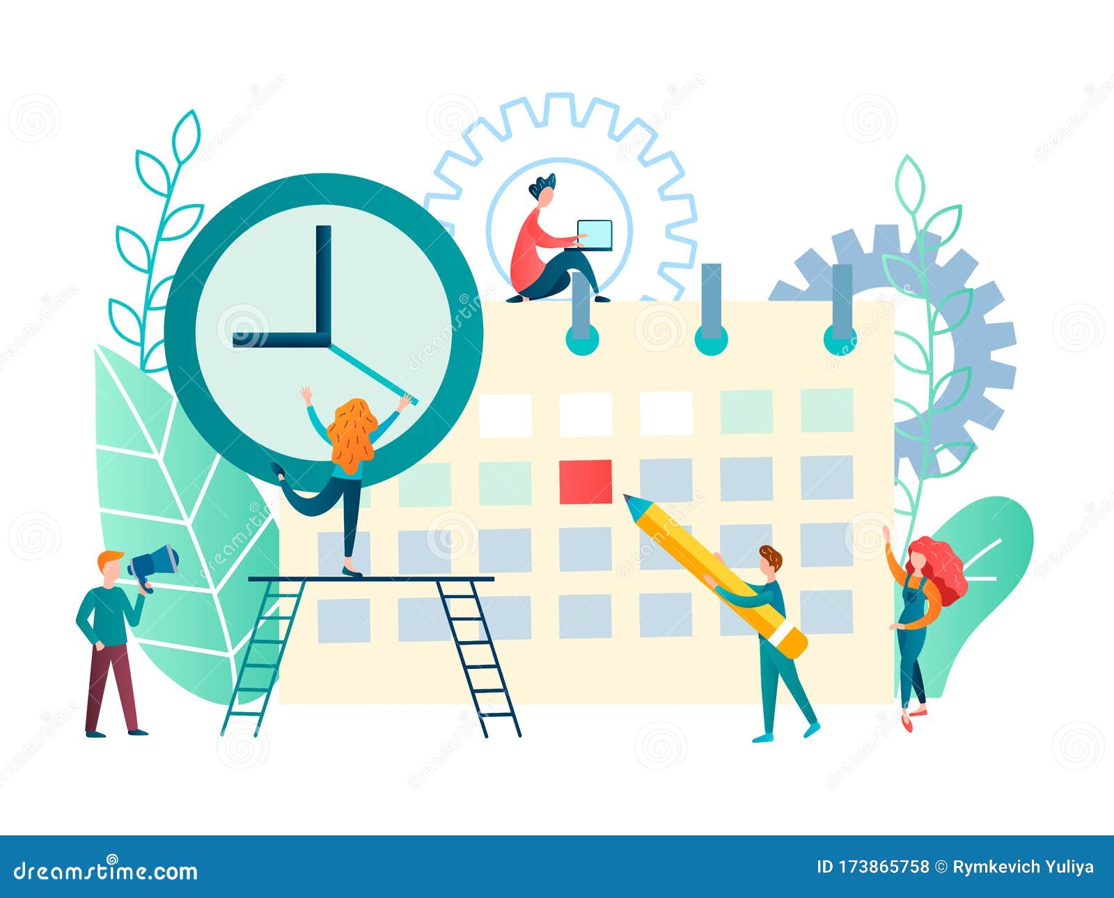 Ittle People Characters Make a Schedule, Planning Work Stock Vector ...