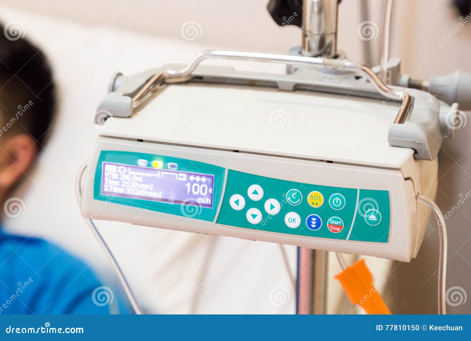 IV Infusion Pump Regulator With Patient At Background Stock Photography ...