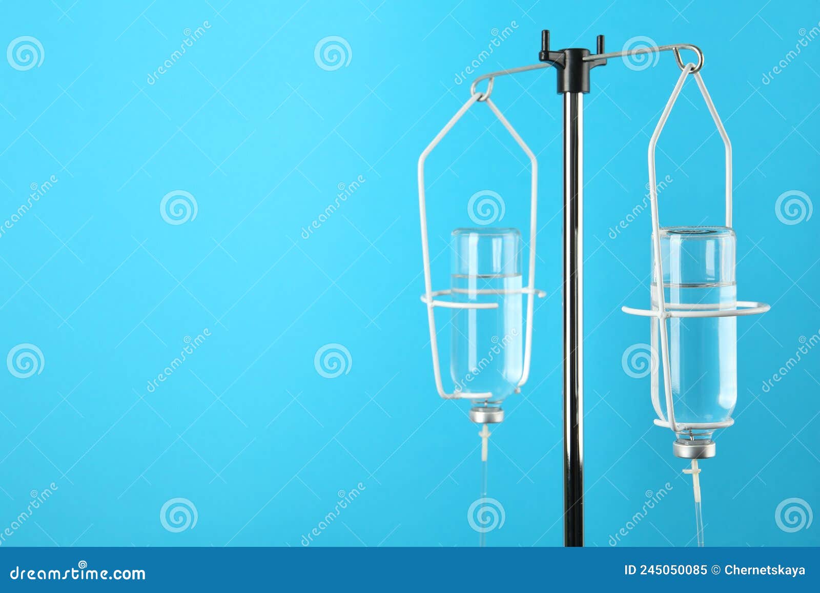 IV Infusion Set on Light Blue Background. Space for Text Stock Image ...