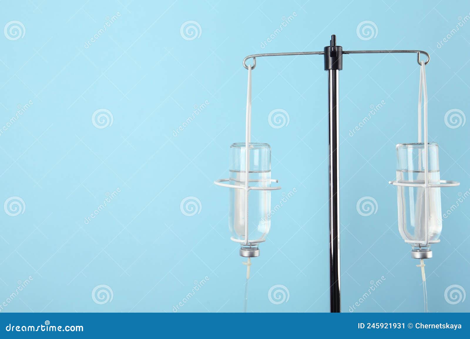 IV Infusion Set on Light Blue Background. Space for Text Stock Image ...