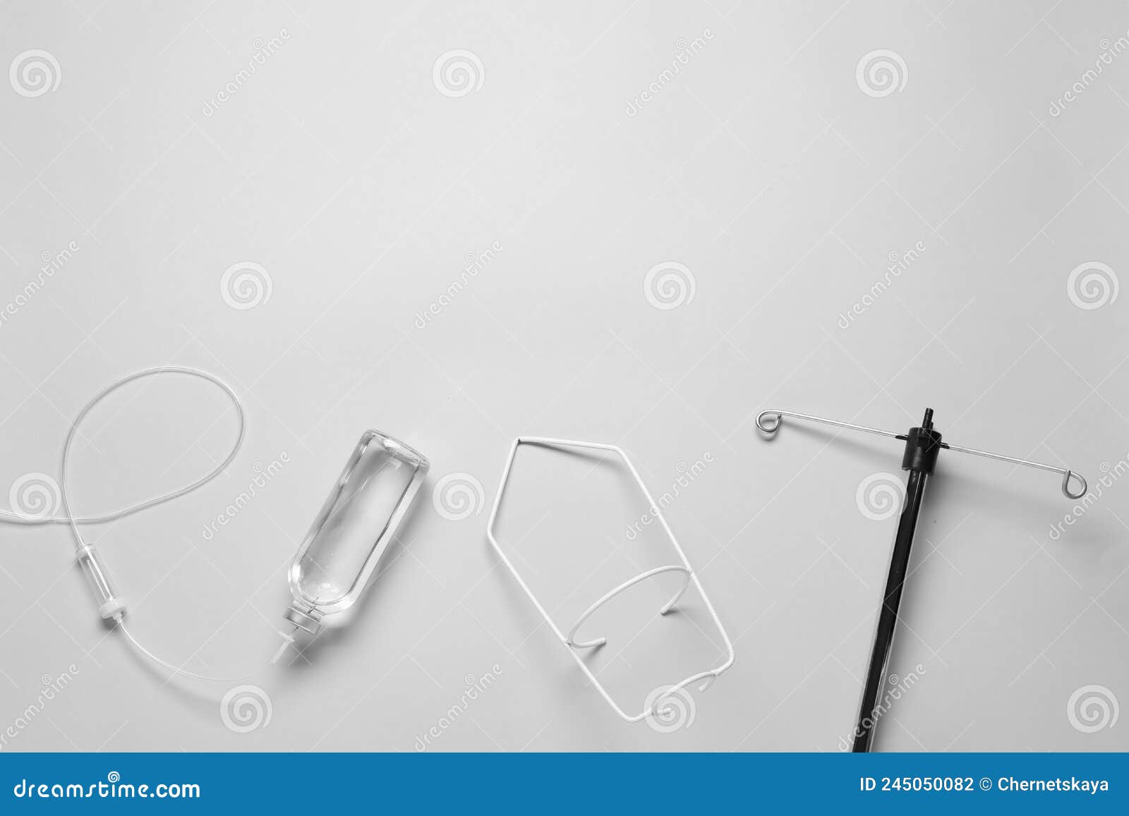 IV Infusion Set on Light Grey Background, Flat Lay. Space for Text ...