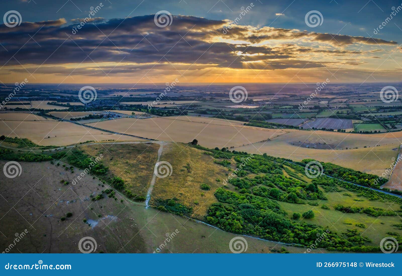 Ivinghoe Beacon Sunset with Clouds and Blue Sky Stock Photo - Image of ...