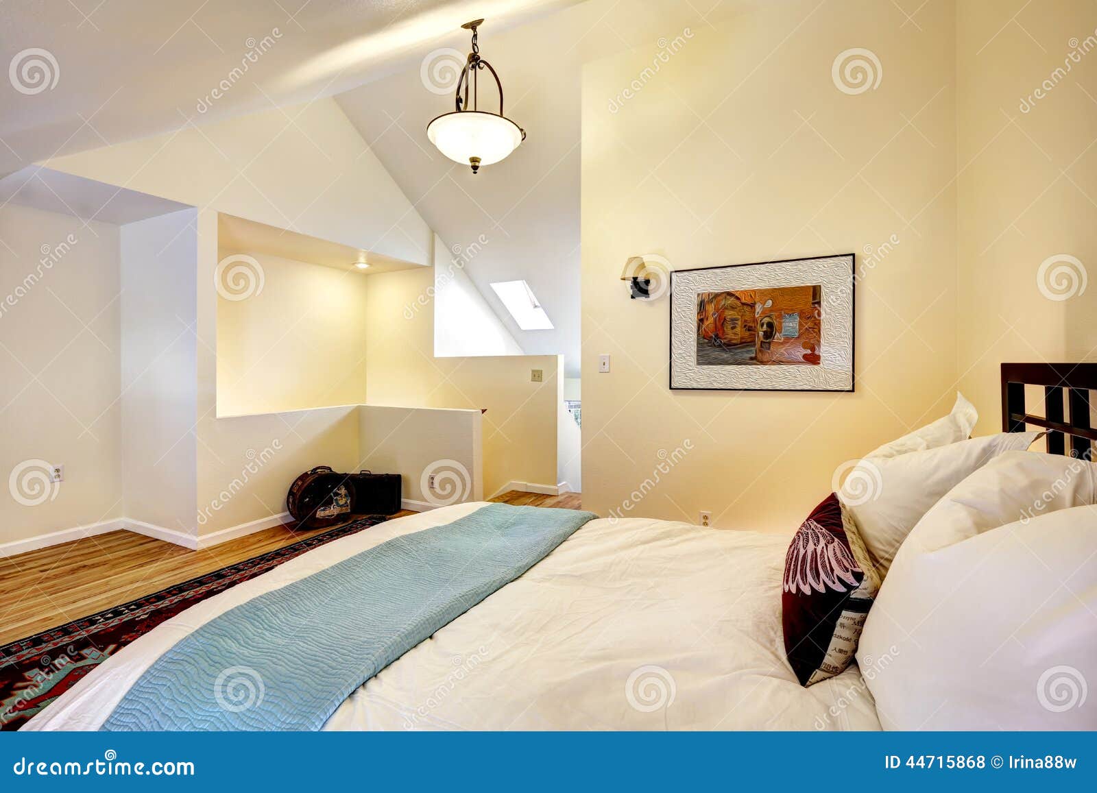Ivory Bedroom with High Vaulted Ceiling Stock Photo - Image of floor ...