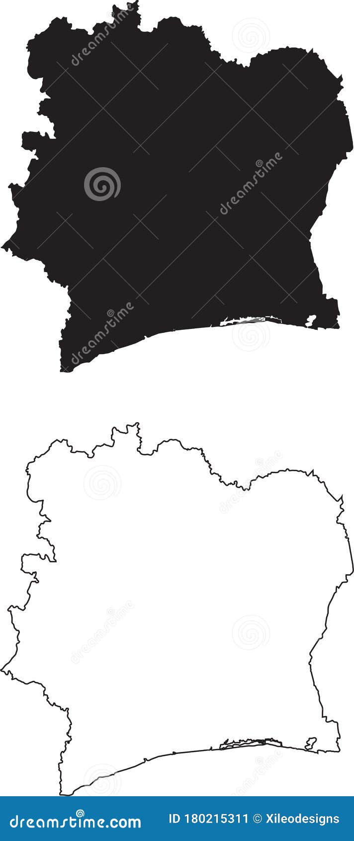 Ivory Coast Map Black Silhouette Country Map Isolated On White