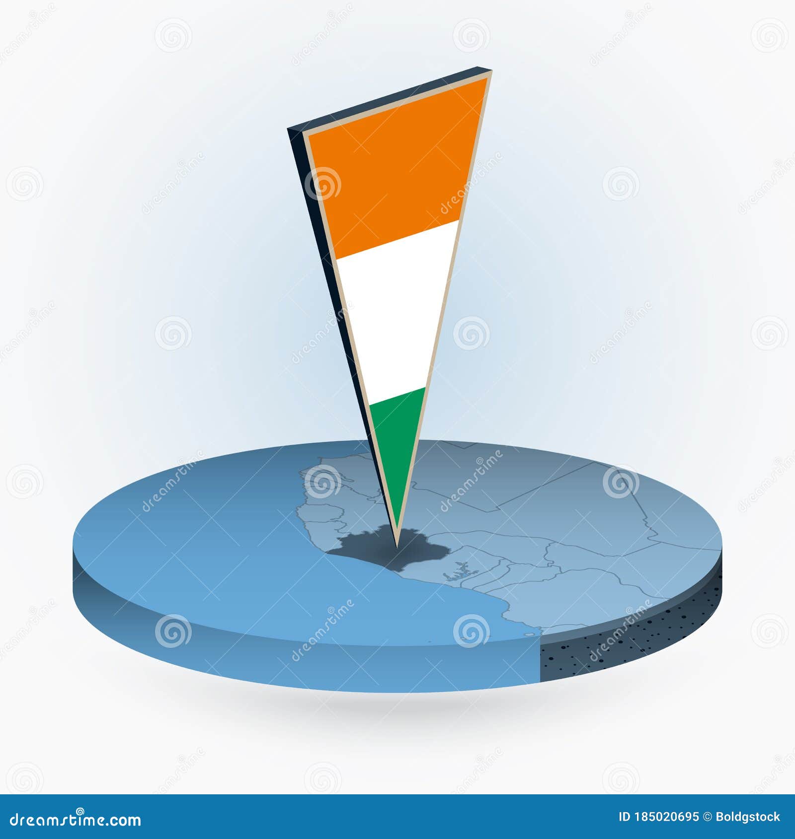 Ivory Coast Map In Round Isometric Style With Triangular 3d Flag Of