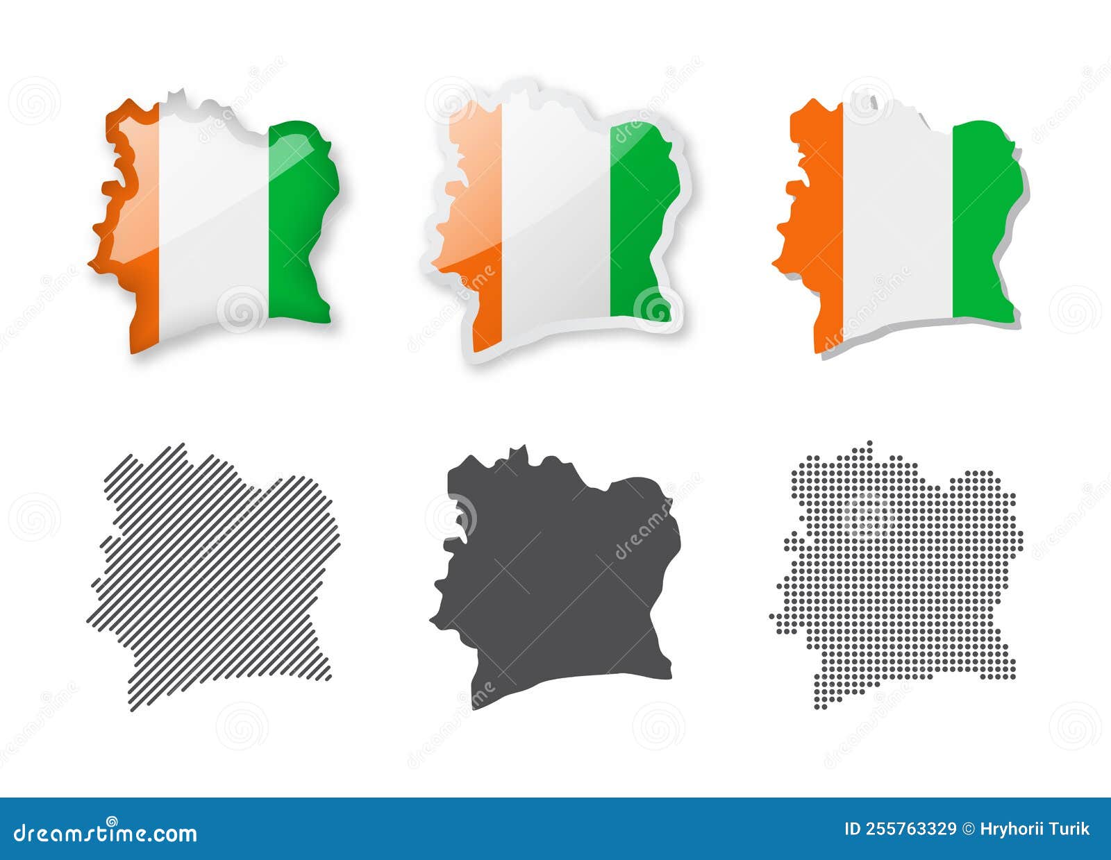 Ivory Coast - Maps Collection. Six Maps of Different Designs Stock ...