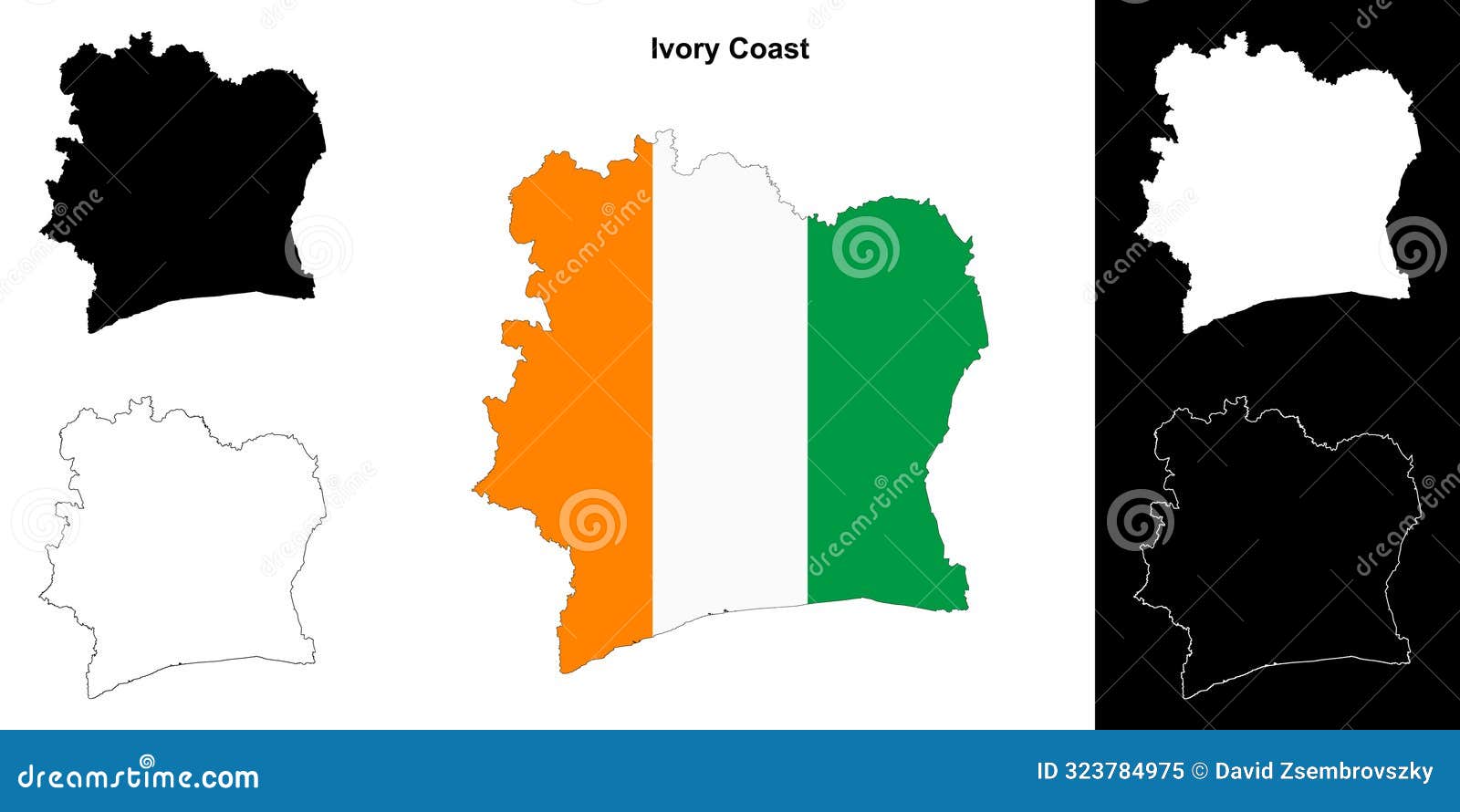 Ivory Coast Flag Map Silhouette Cartoon Vector