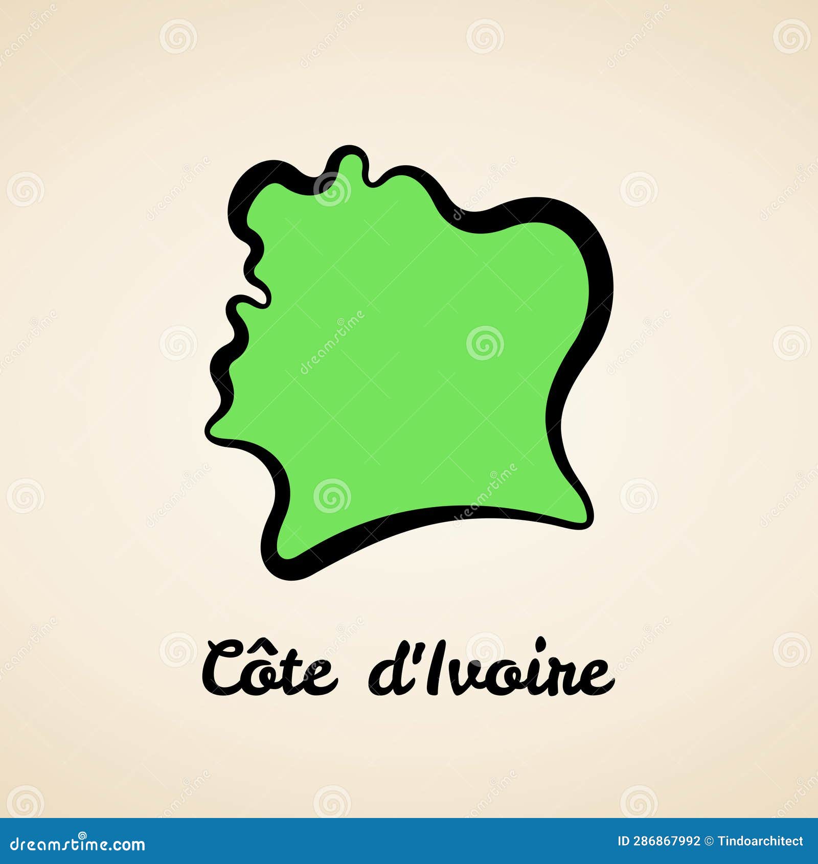 Ivory Coast - Outline Map stock vector. Illustration of ivory - 286867992