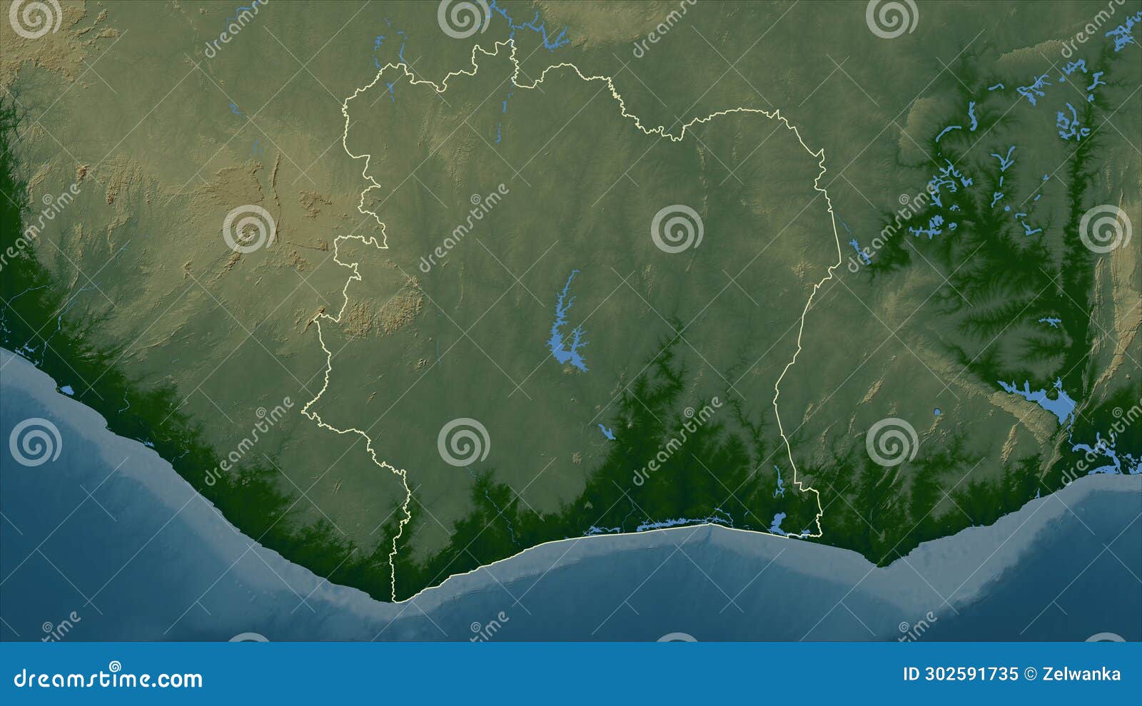 Ivory Coast Outlined. Physical Stock Illustration - Illustration of ...
