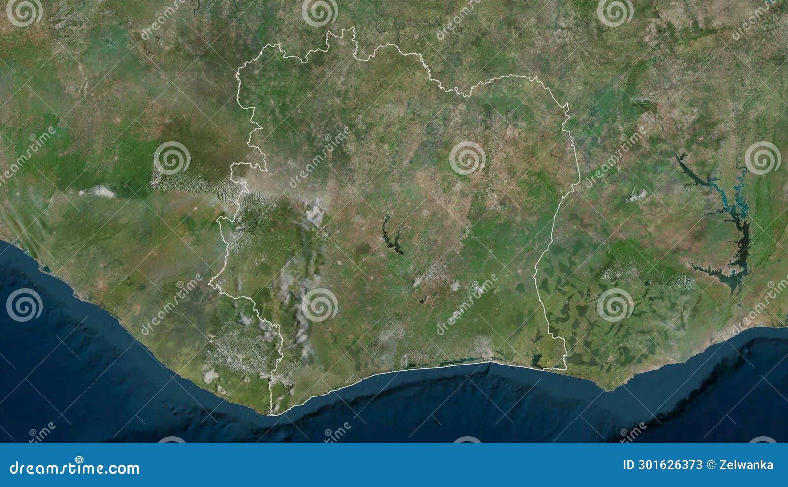 Ivory Coast Outlined. High-res Satellite Stock Illustration ...