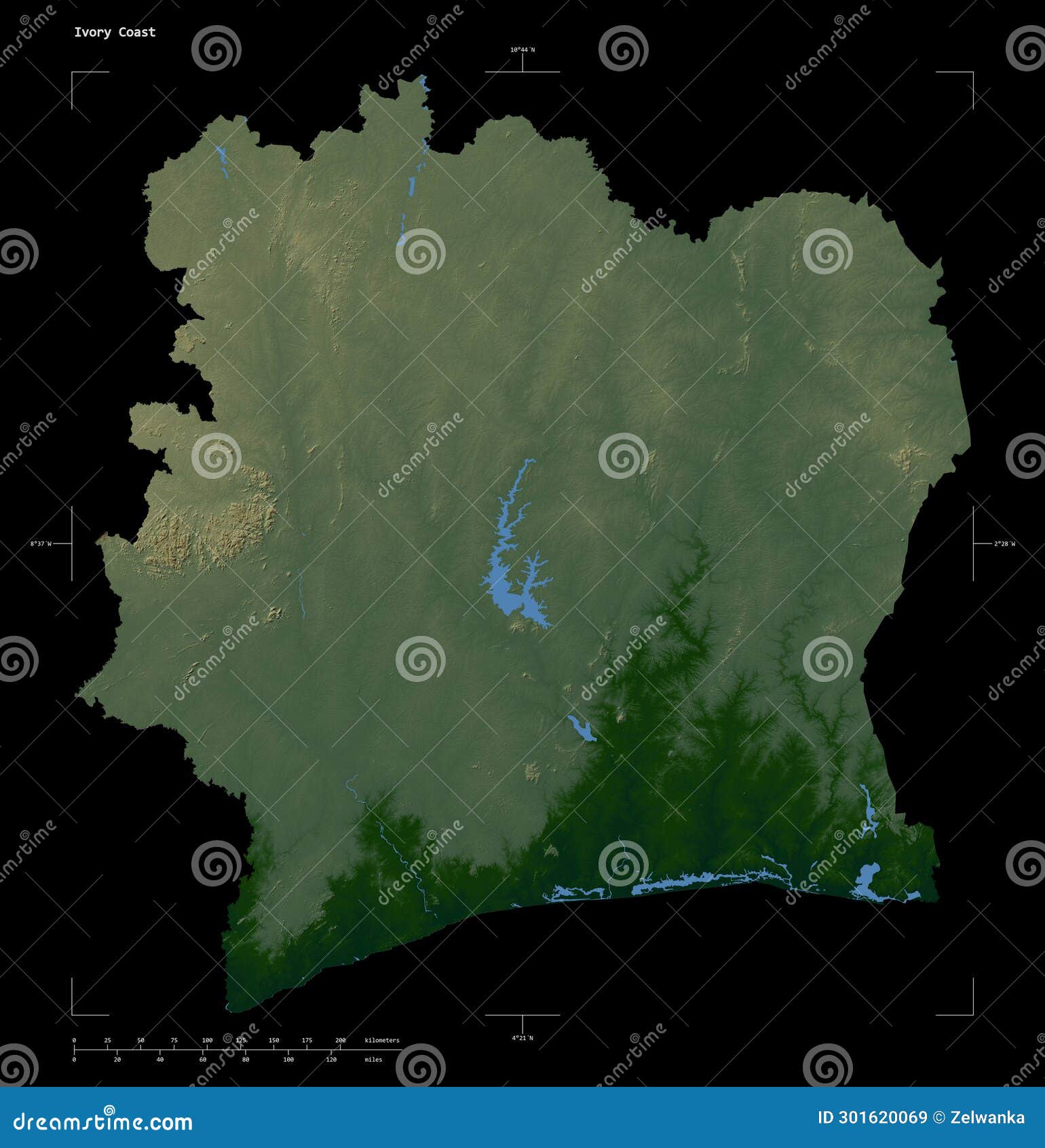 Ivory Coast Shape on Black. Physical Stock Illustration - Illustration ...