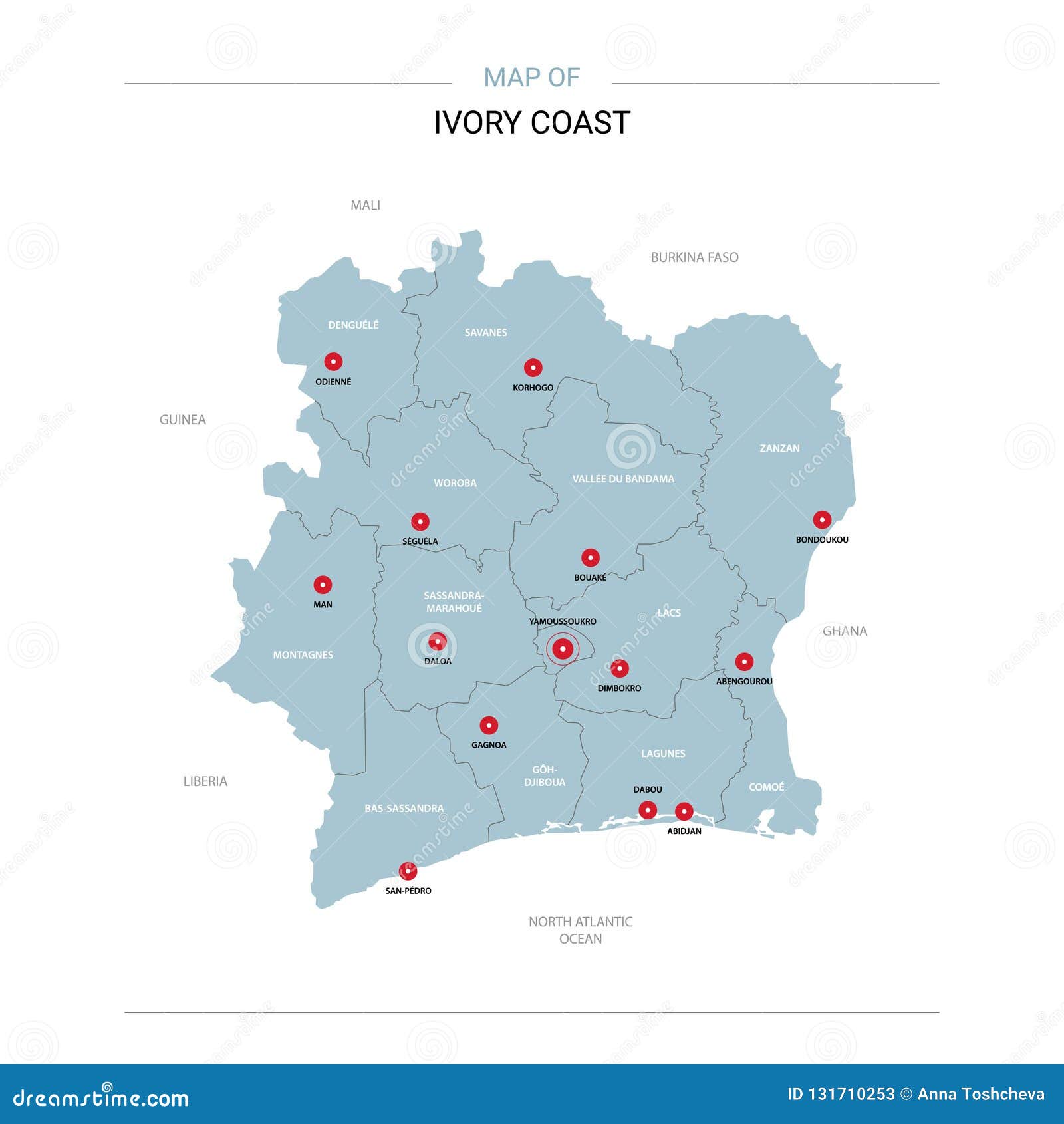 Ivory Coast vector map. stock vector. Illustration of continent - 131710253